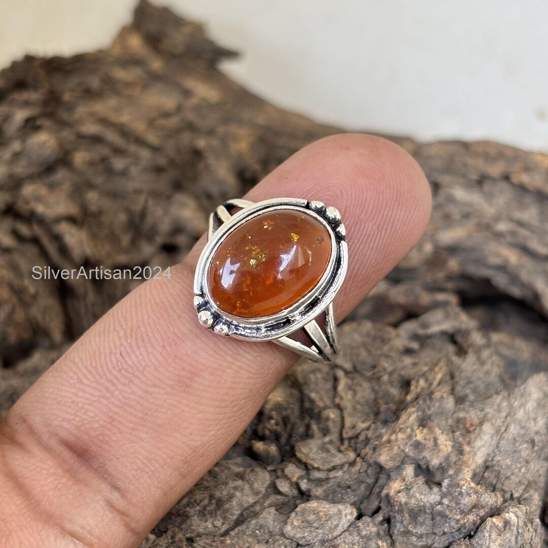 Antique Amber Ring, Sterling Silver, Genuine Amber Ring,dainty Stone ...