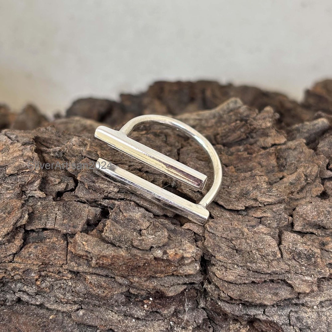 Double Bar Ring, Sterling Silver Ring, Open Ring, Bar Rings, Minimalist ...