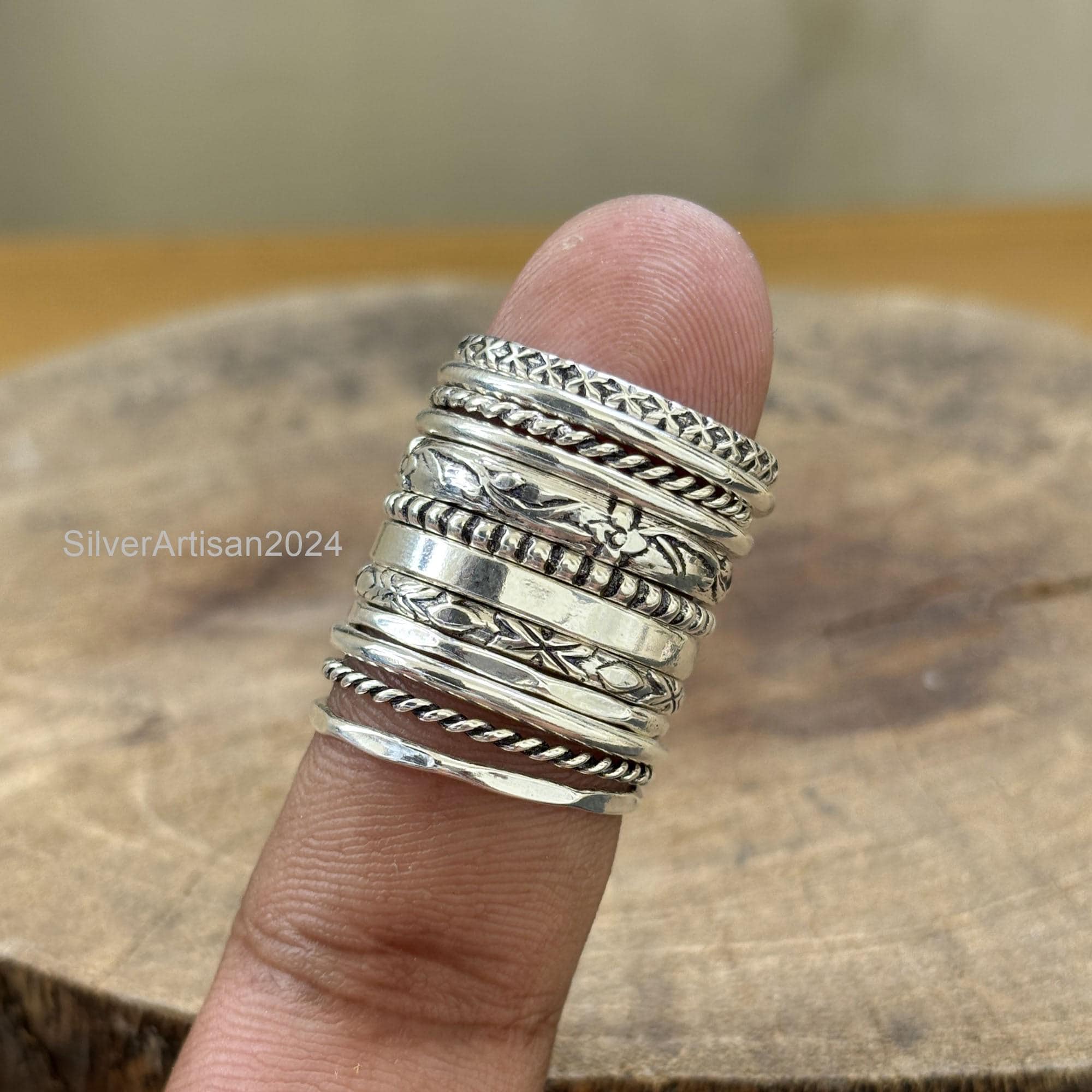 Sterling Silver Stacking Rings Set: Assorted Patterns, Thin & Thick ...