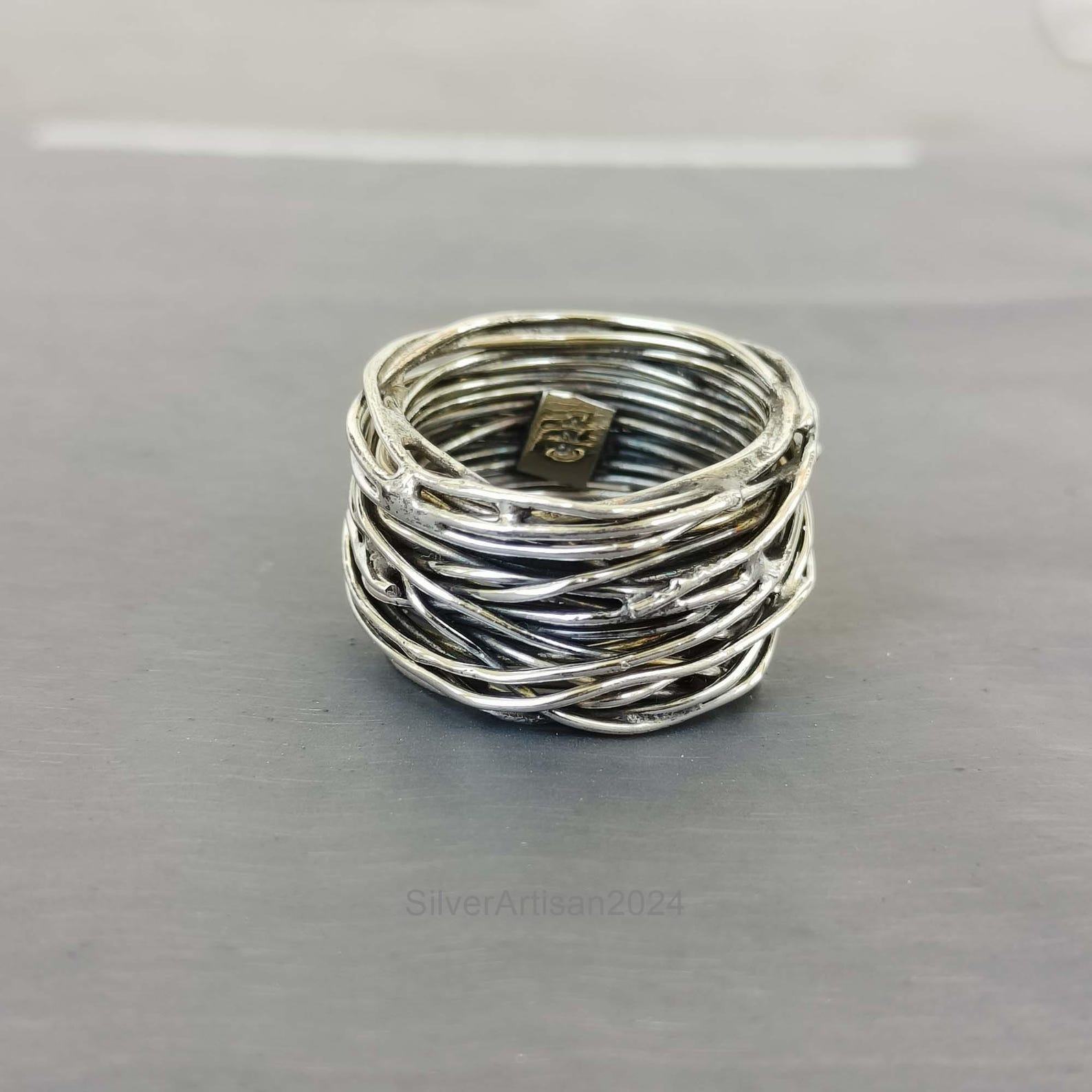 Oxidized Sterling Silver Braided Wire Ring - Wide Band - Etsy