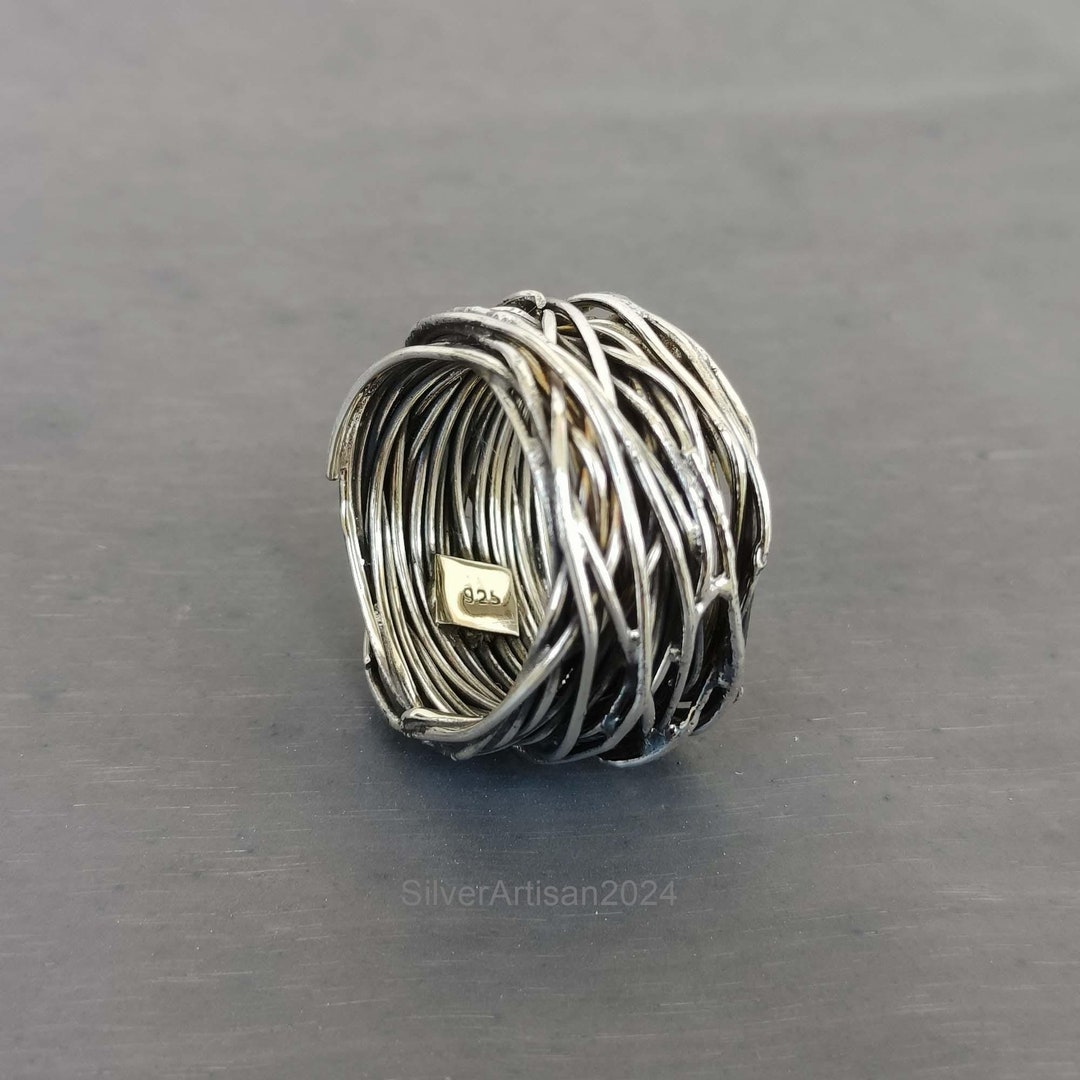 Oxidized Sterling Silver Braided Wire Ring - Wide Band - Etsy