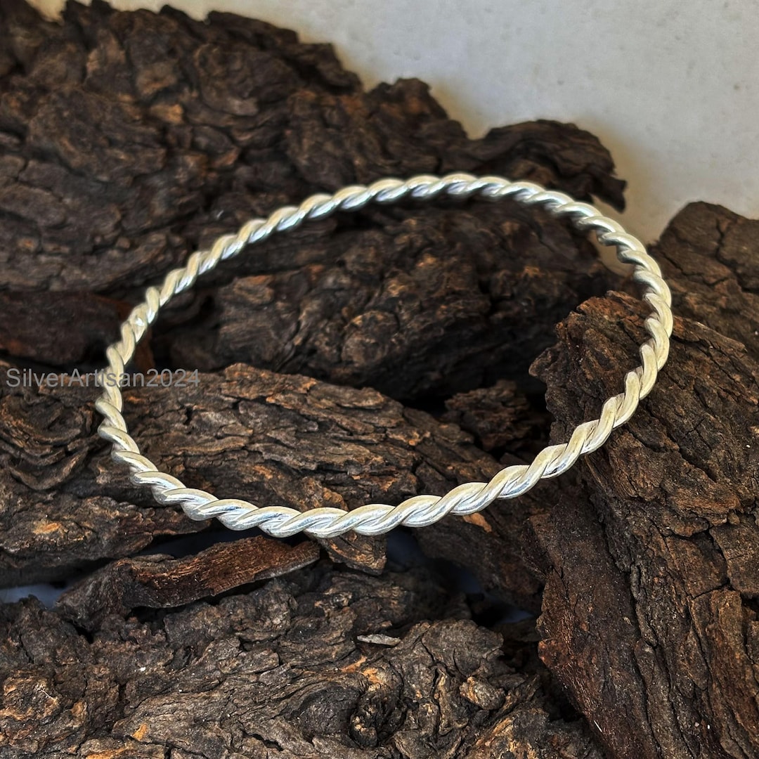 Sterling Silver Twisted Silver Bangle,twisted Bracelet,stackable ...