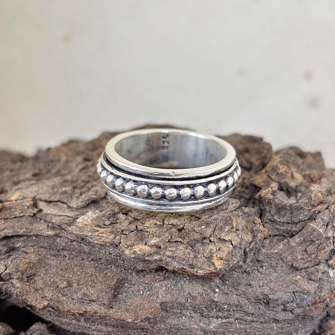 Beaded Bali Spin Ring, 925 Sterling Silver, Bali Spinner Ring,sterling ...