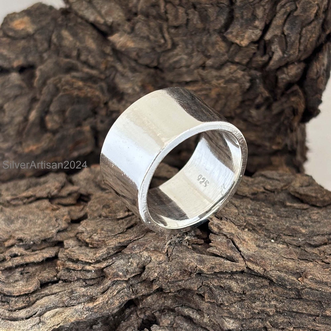 Sterling Silver Handmade 10 Mm Plain Band Ring, 925 Stamped Silver Ring ...