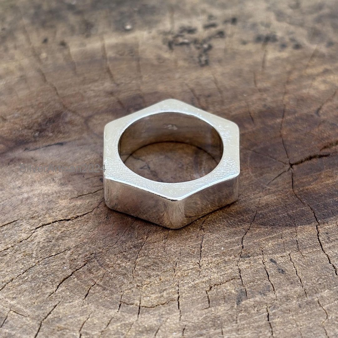 Sterling Silver Hex Nut Ring: Chunky Geometric Band - Etsy
