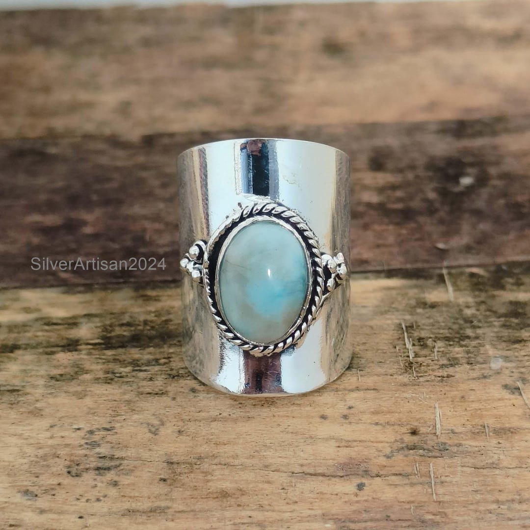 Natural Larimar Ring,925 Sterling Silver, Large Ring, Wide Thick Silver ...