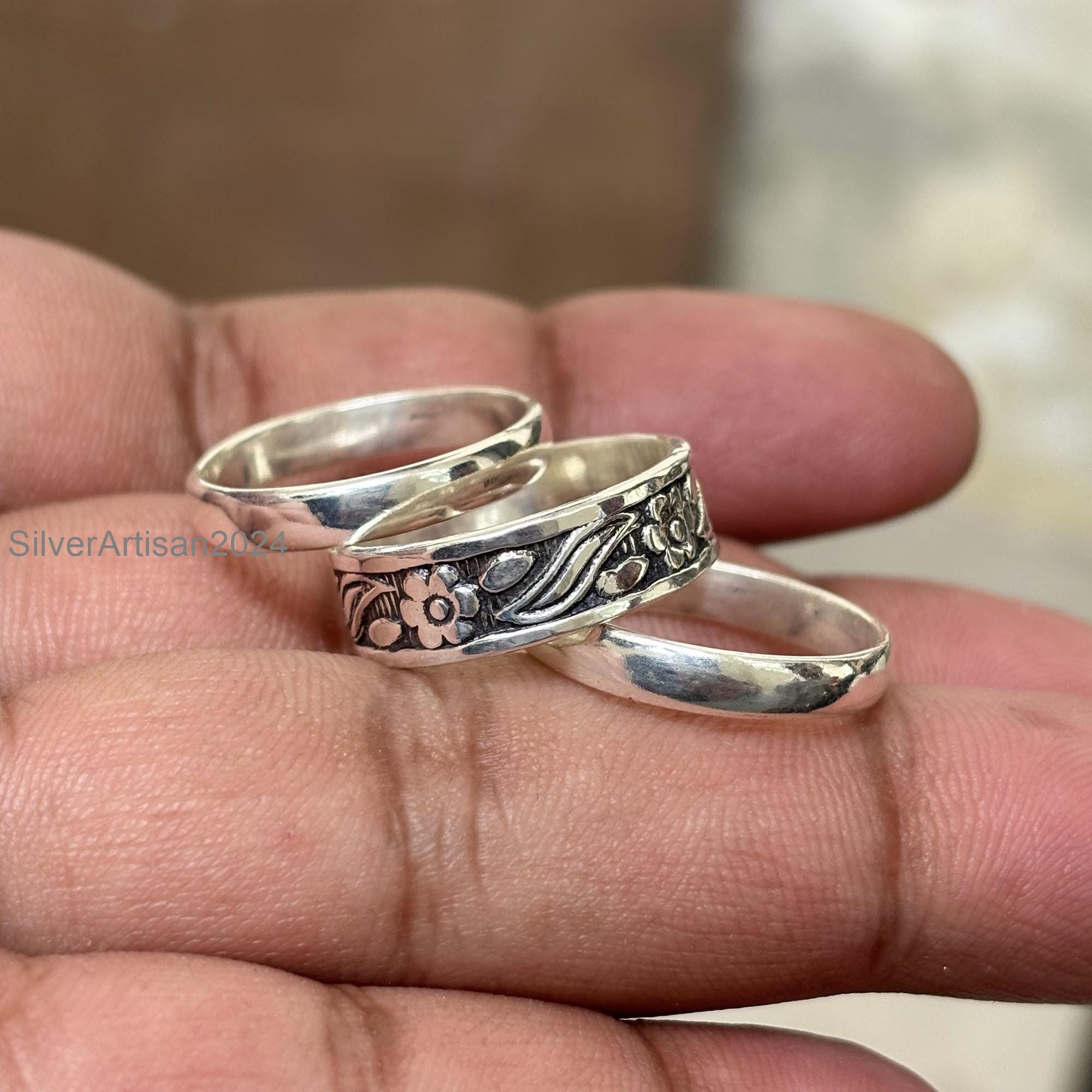Sterling Silver Ring Set: Handmade Boho Stacking Midi Rings - Etsy