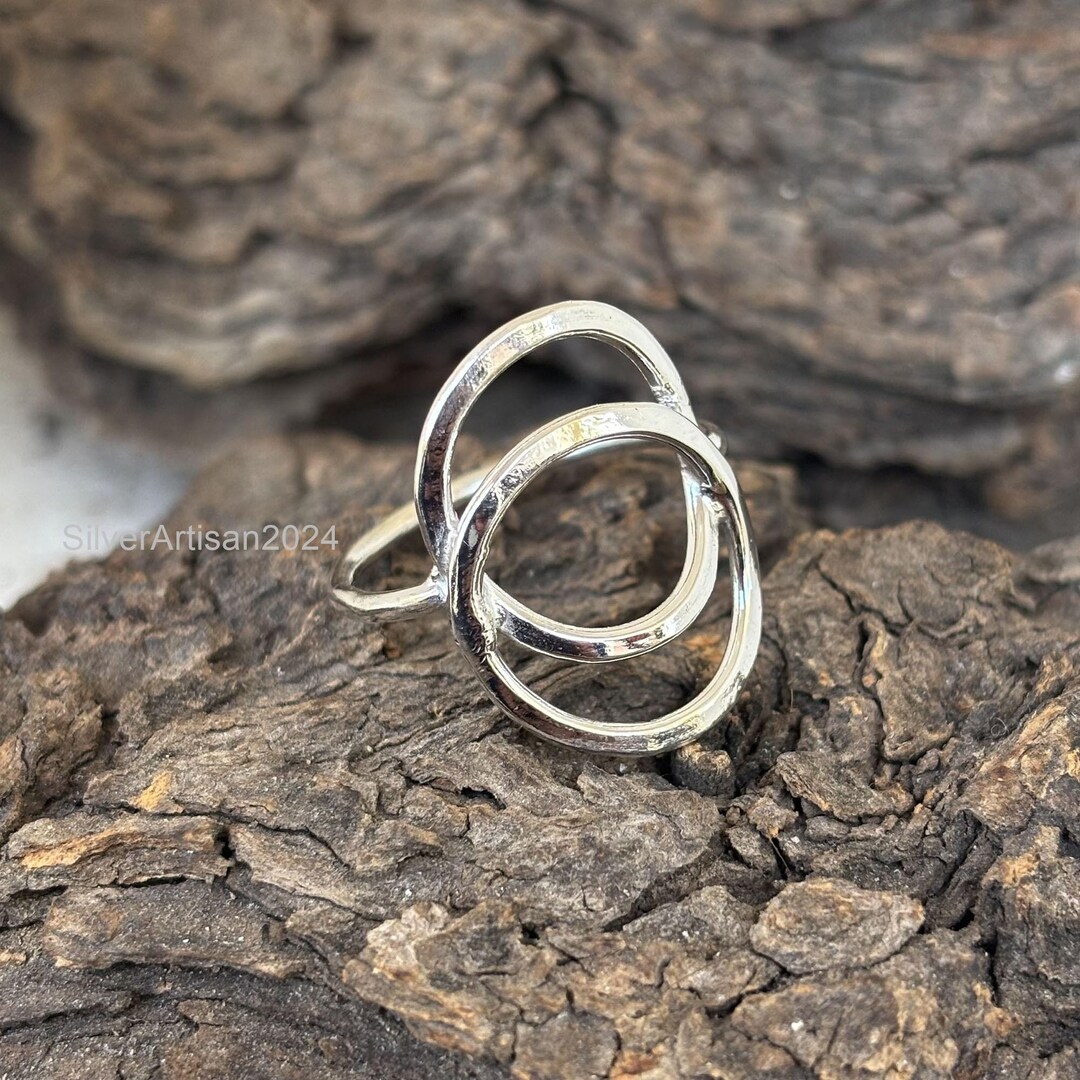 Sterling Silver Two Interlocking Circle Ring, Eternity Friendship Two ...