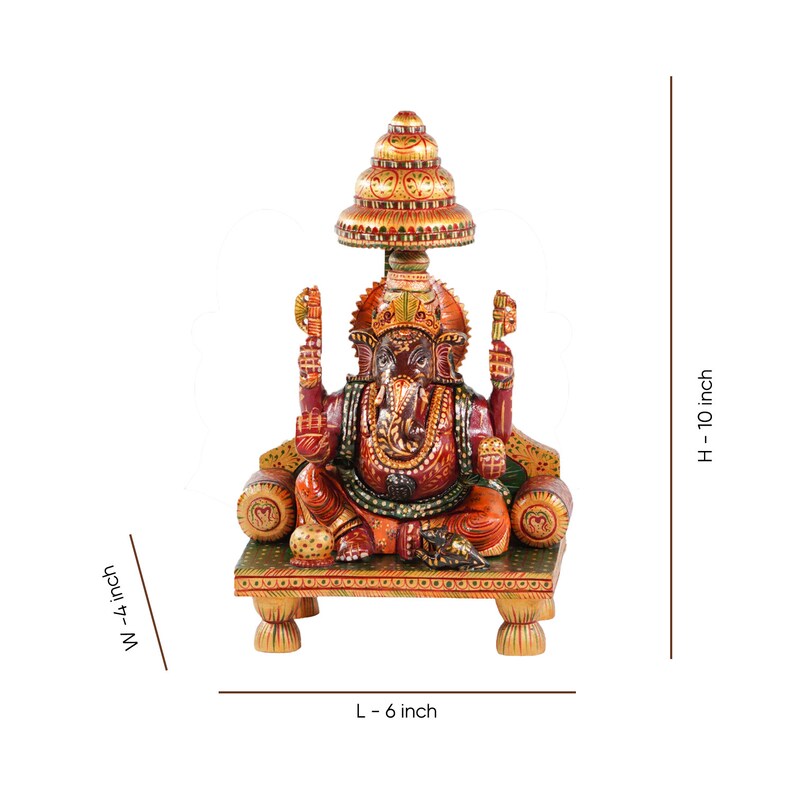 Wooden Hand-painted Lord Ganesha sitting Ganesh Statue hindu Elephant ...