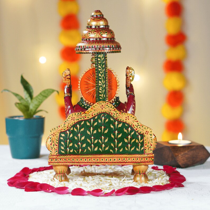 Wooden Hand-painted Lord Ganesha sitting Ganesh Statue hindu Elephant ...