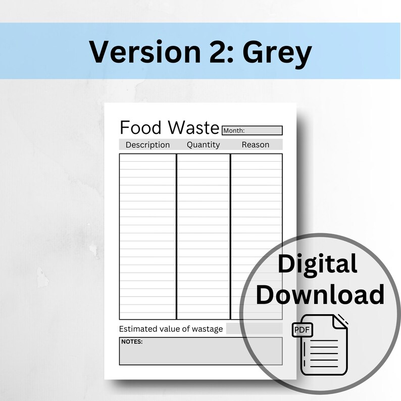 Food Waste Record Template, Save Money, Instant Download, 5 Colour ...