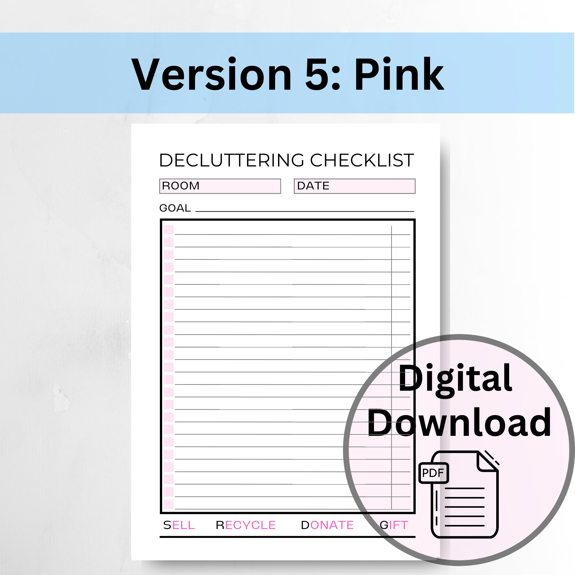 Decluttering Checklist, Template, Instant Download, 5 Colour Options ...
