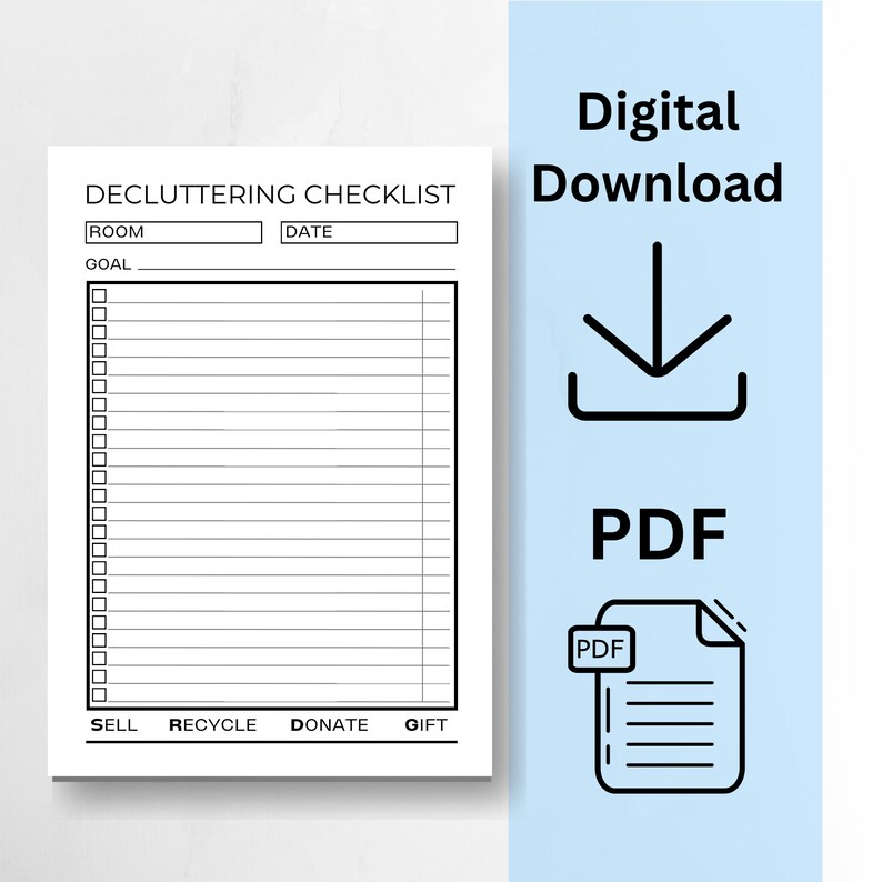 Decluttering Checklist, Template, Instant Download, 5 Colour Options ...