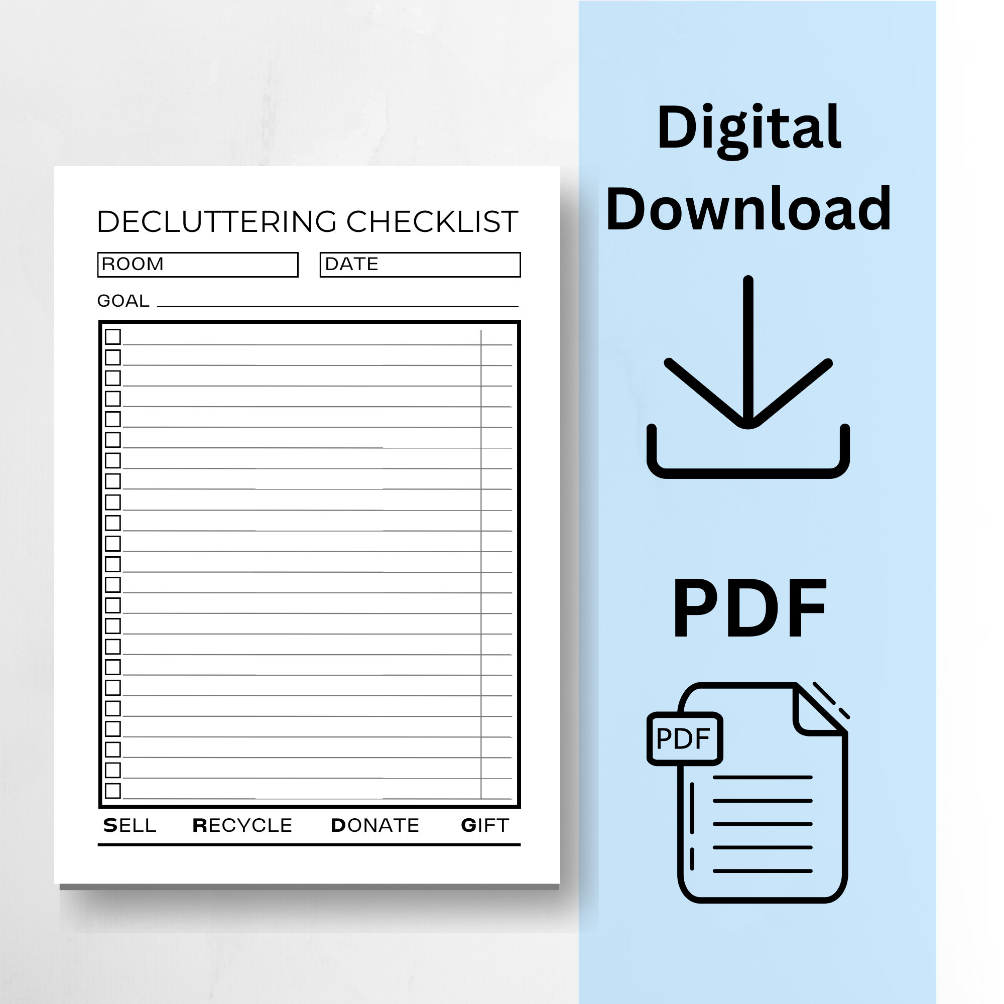 Decluttering Checklist, Template, Instant Download, 5 Colour Options ...