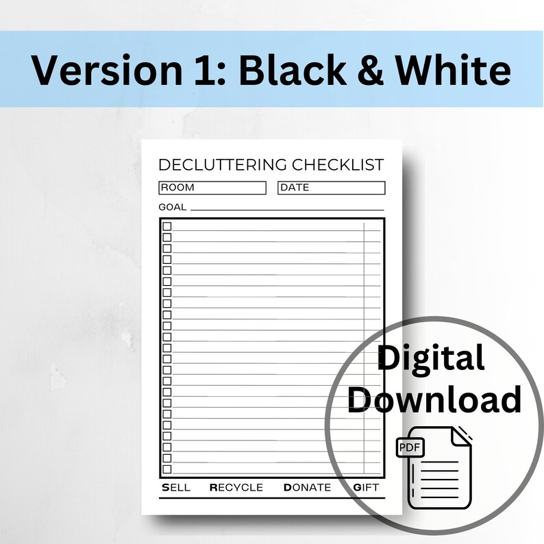 Decluttering Checklist, Template, Instant Download, 5 Colour Options ...