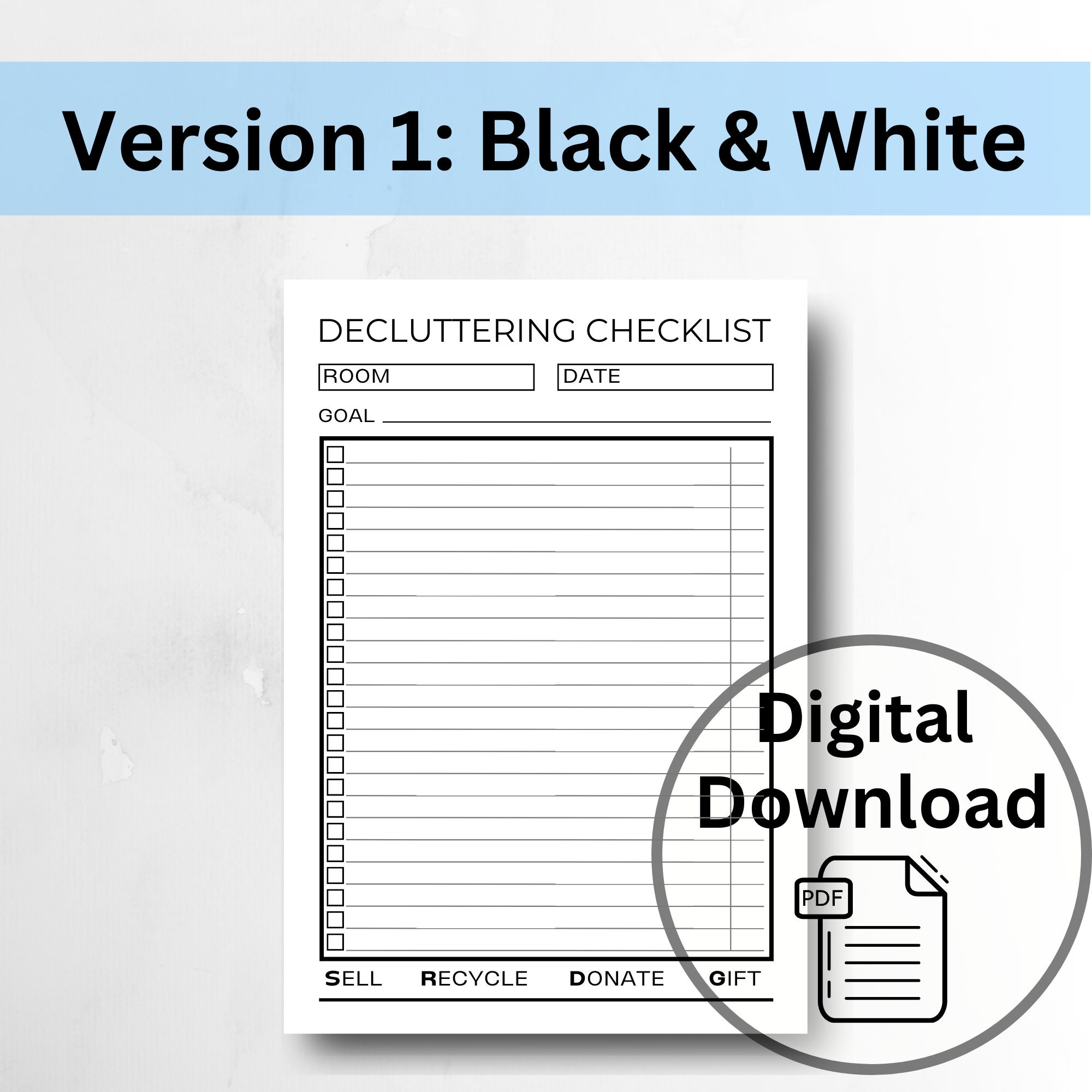 Decluttering Checklist, Template, Instant Download, 5 Colour Options ...
