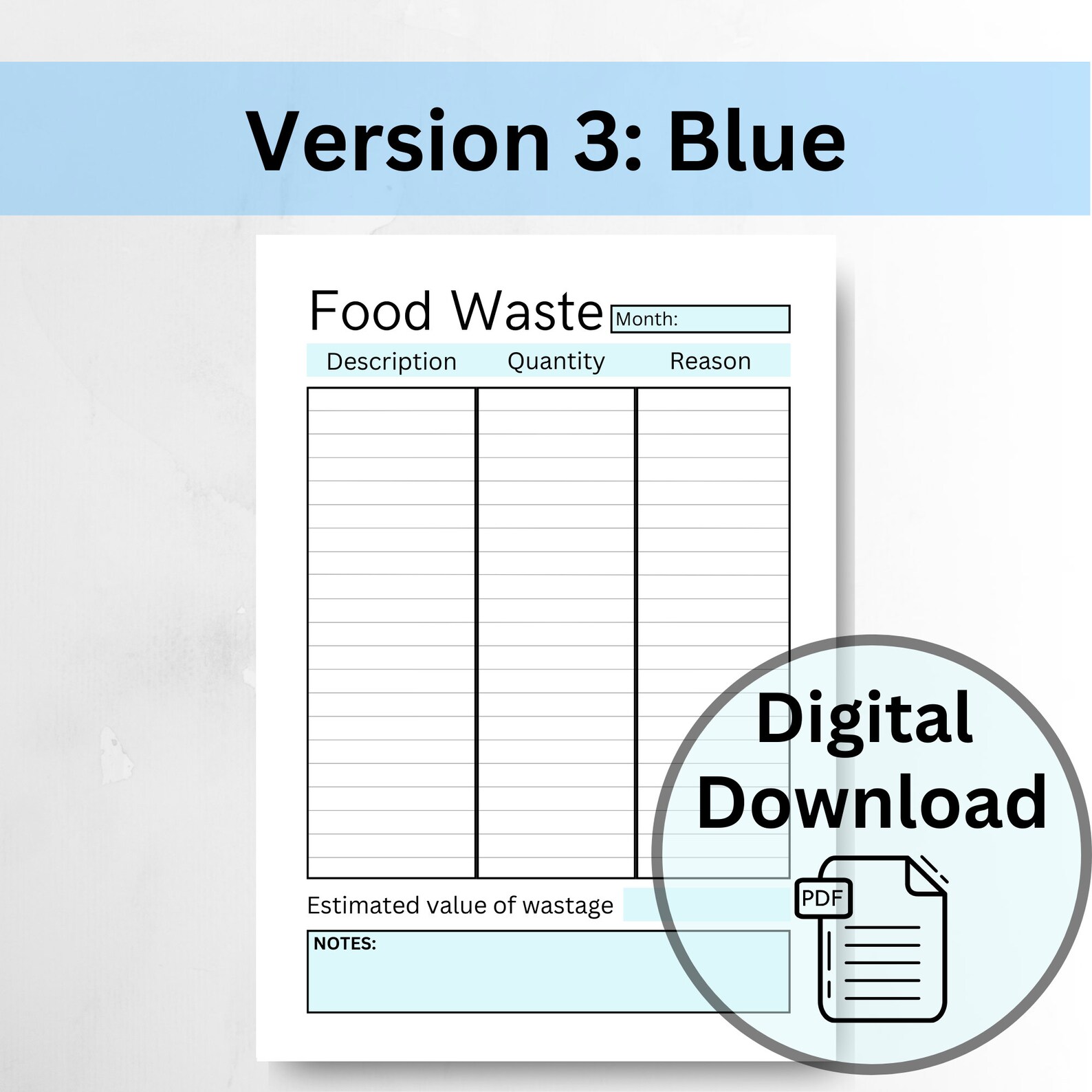 Food Waste Record Template, Save Money, Instant Download, 5 Colour ...