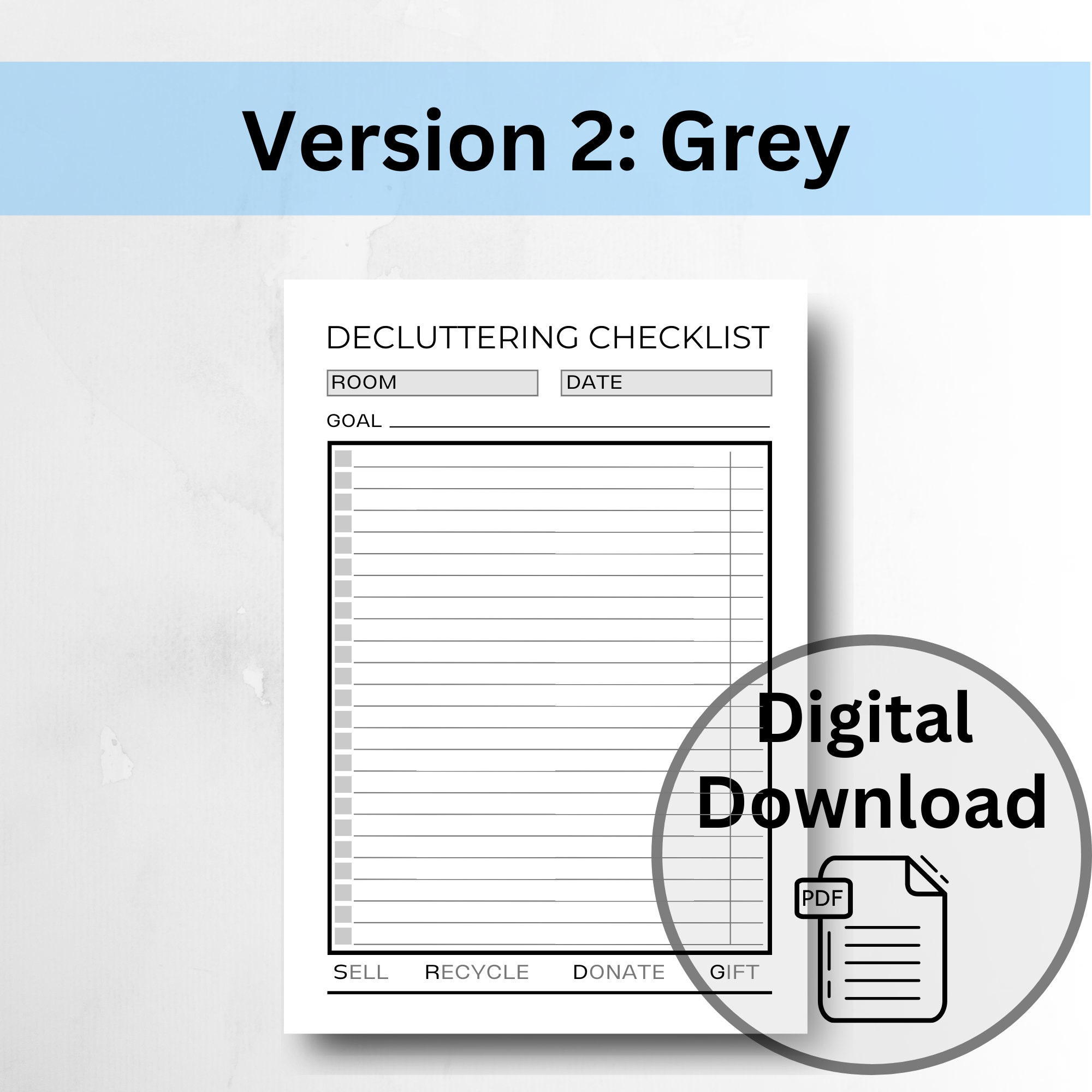 Decluttering Checklist, Template, Instant Download, 5 Colour Options ...