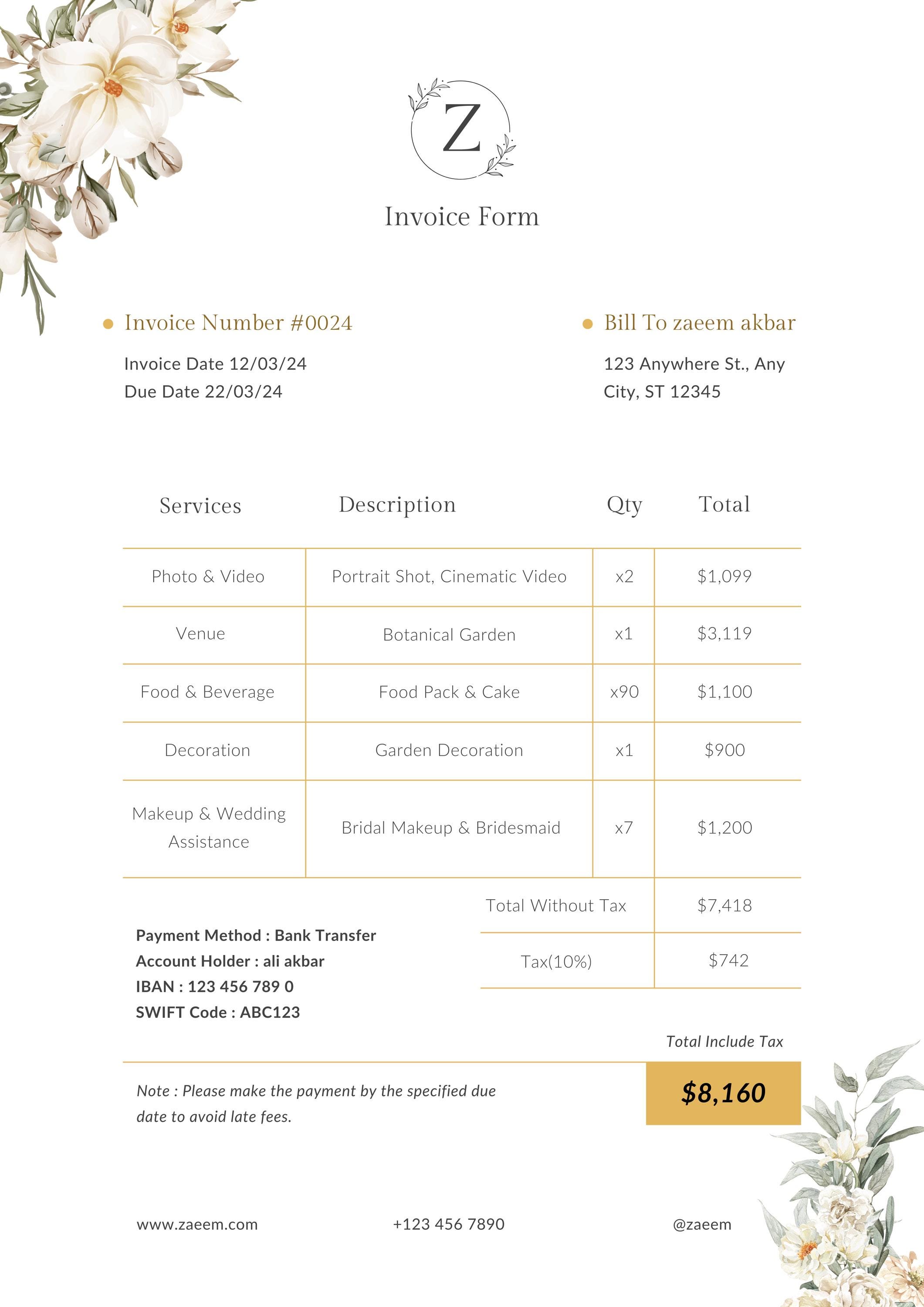 Wedding Invoice Template, Invoice Template, Invoice Template Editable ...