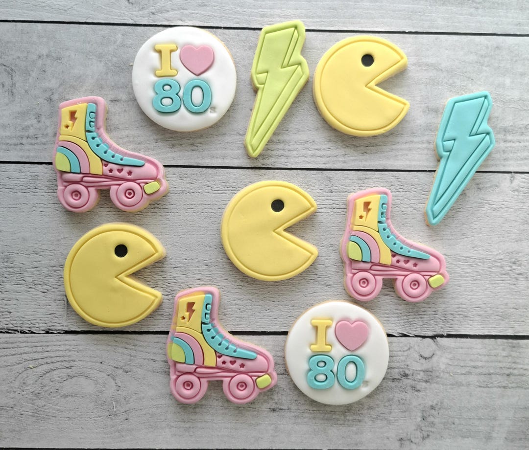 Custom 80s Theme Cookies – Retro Sugar Cookies With Pac-man, Skates & I ...