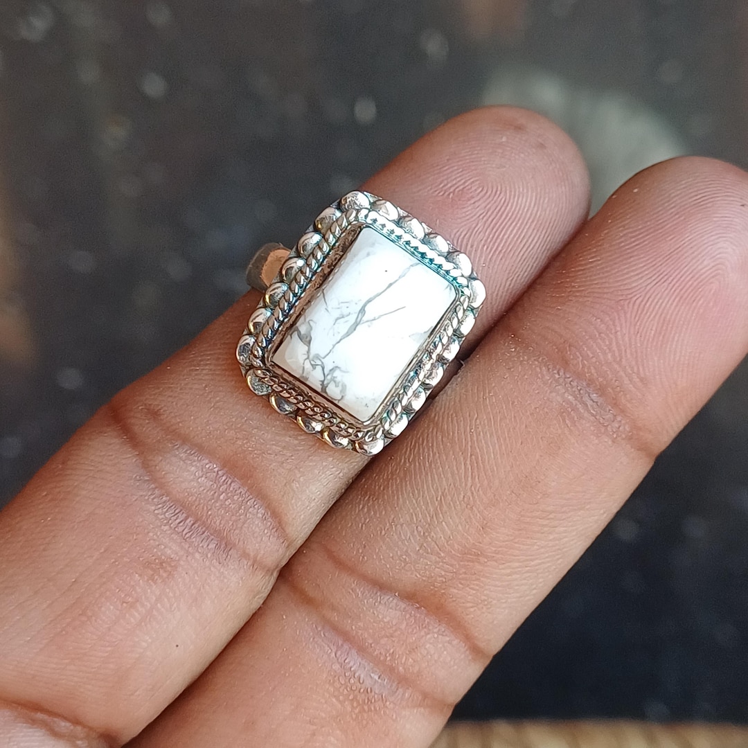 White Buffalo Ring, White Turquoise Ring, 925 Sterling Silver Ring ...