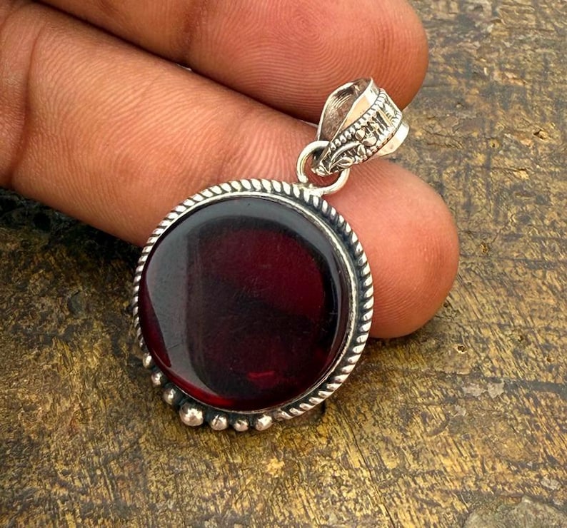 Handmade Round Garnet Drop Pendant: 925 Sterling Silver - Etsy