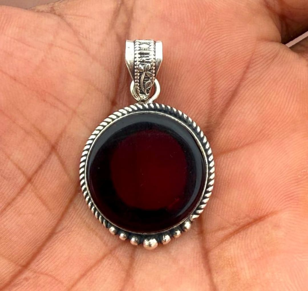 Handmade Round Garnet Drop Pendant: 925 Sterling Silver - Etsy