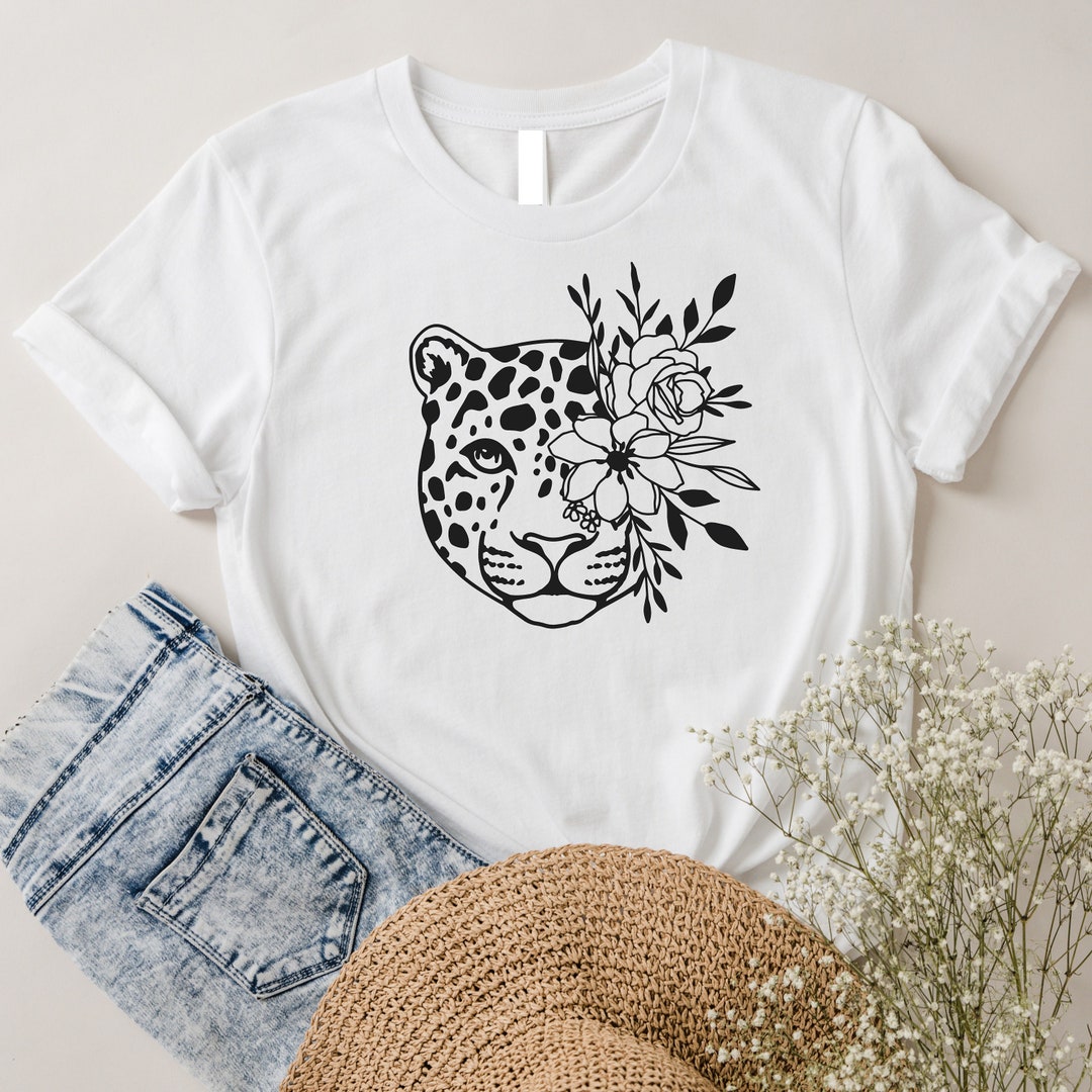 Leopard With Floral Design T-shirt Leopard Print, Aesthetic Tee, Summer ...