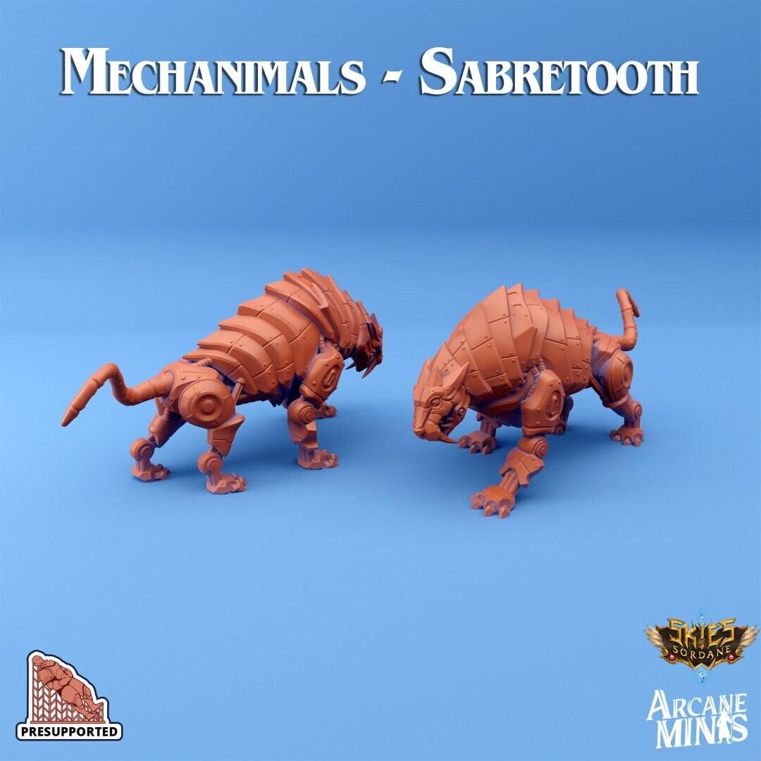 Mechanimal Sabertooth Tiger by Arcane Minis | 32mm Scale Miniature ...
