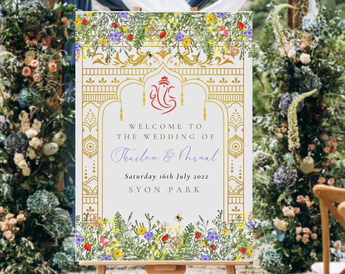 Indian Wedding Floral Welcome Sign HASSLE FREE Customizable Digital ...