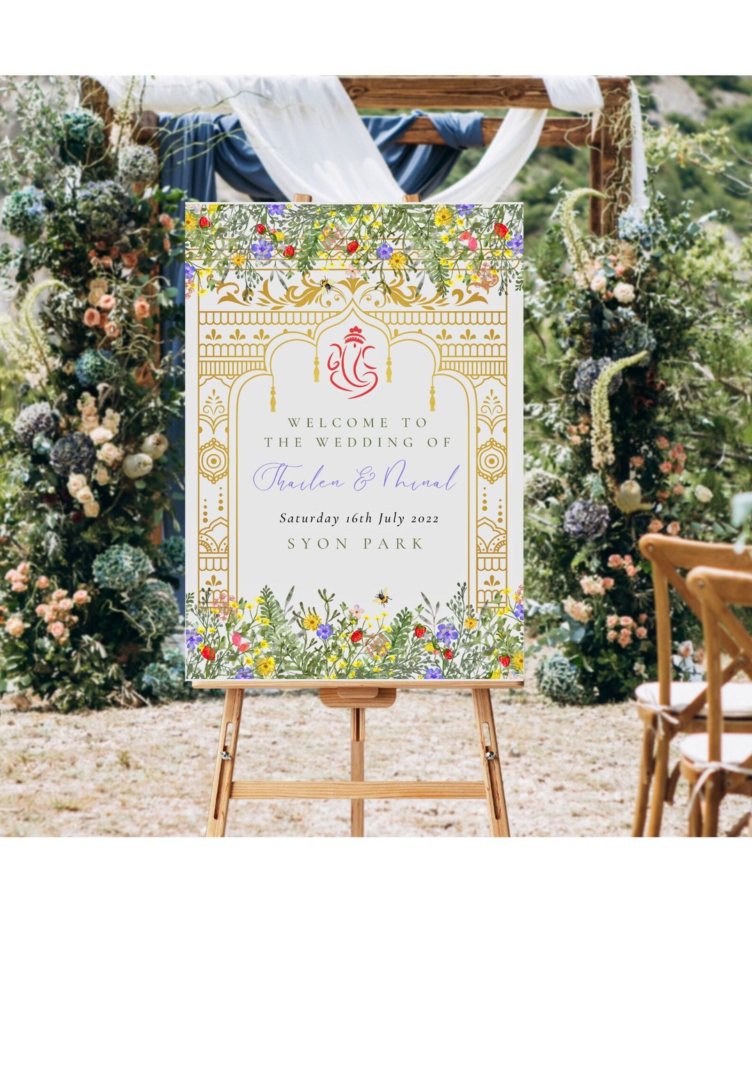 Botanical Hindu Wedding Welcome Sign - Etsy