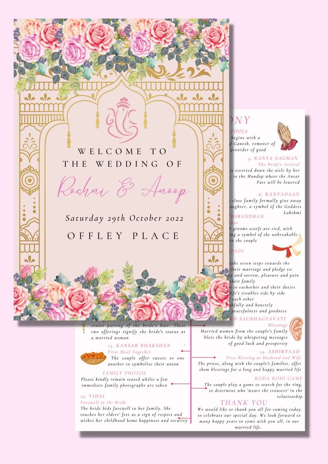 Floral Hindu Wedding Programme - Etsy