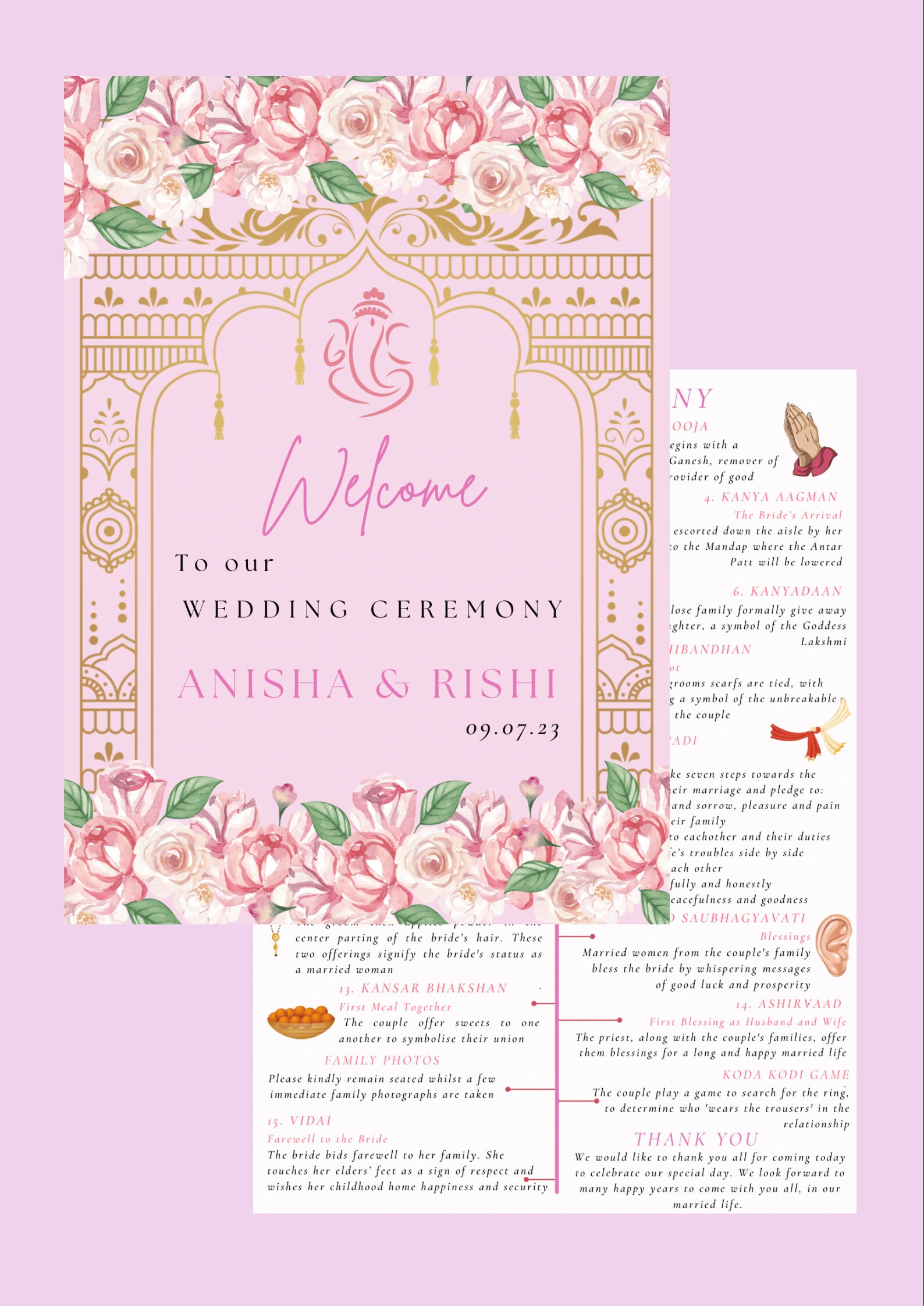 Pink & White Hindu Wedding Programme - Etsy