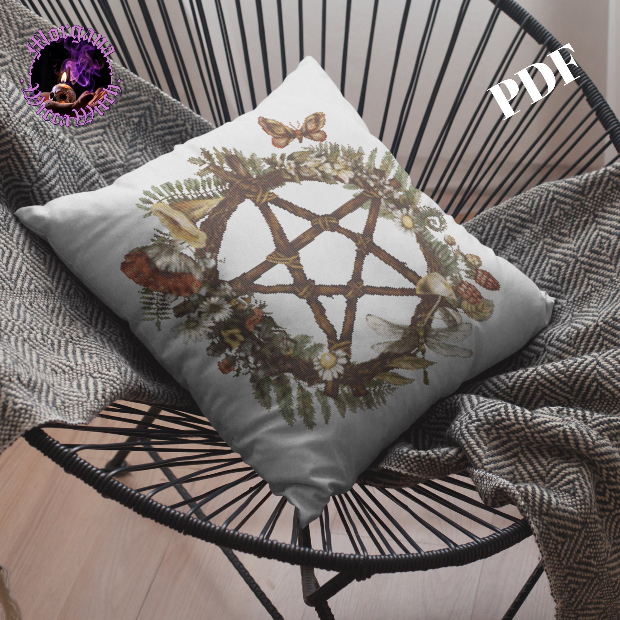 Floral Pentacle Cross Stitch Pattern: Wiccan Altar Decor (PDF Pattern ...