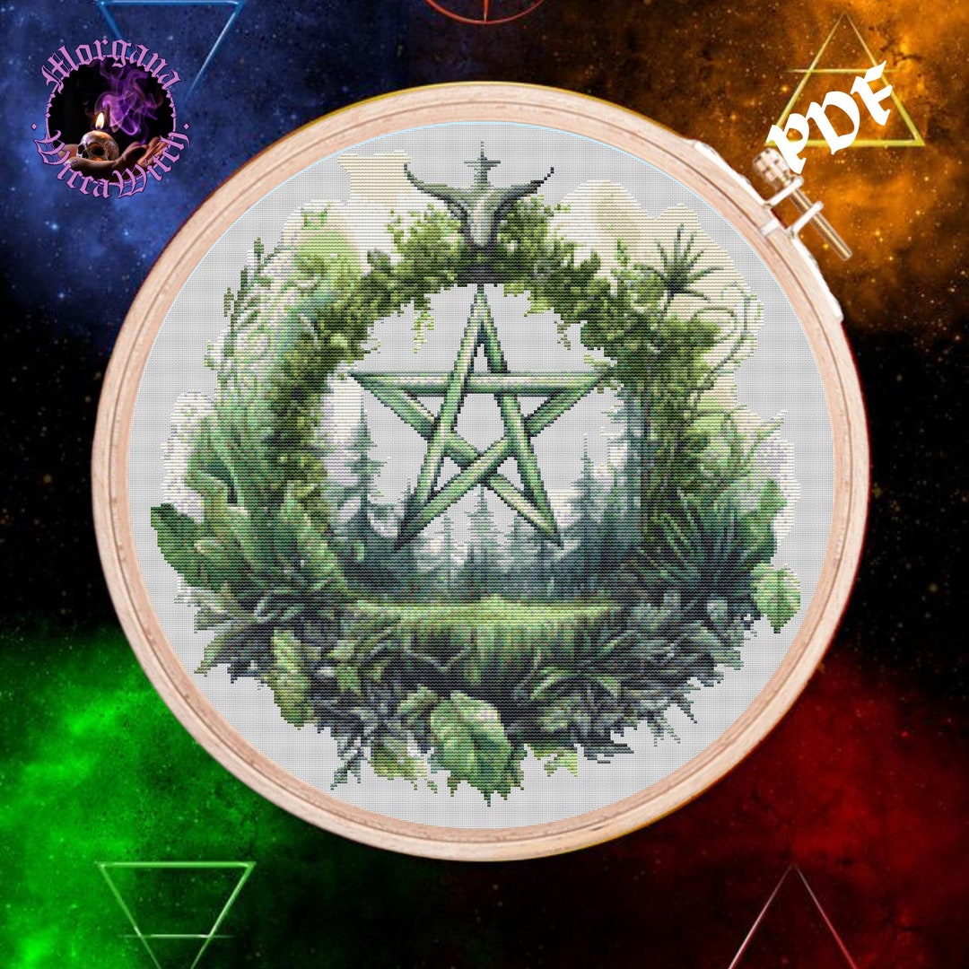 Magical Forest and Pentacle ,pagan Cross Stitch,wiccan Altar,cross ...