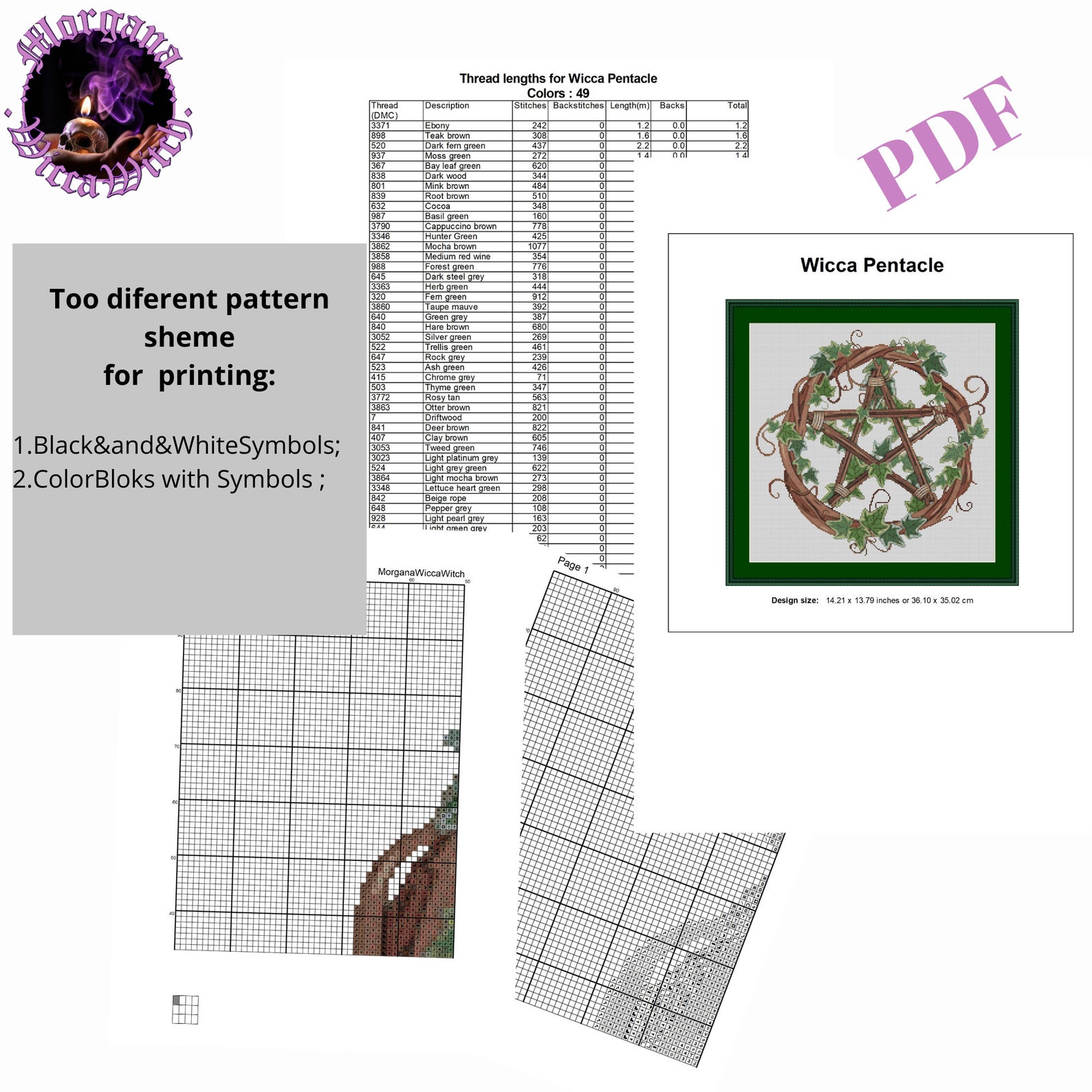Wicca Pentacle,wicca Cross Stitch,pagan Embroidery - Etsy