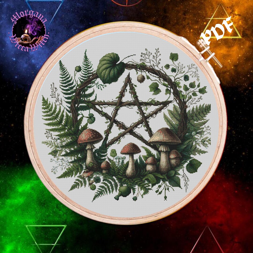 Pentacle Cross Stitch Pattern: Wild Herbs and Mushrooms (digital ...