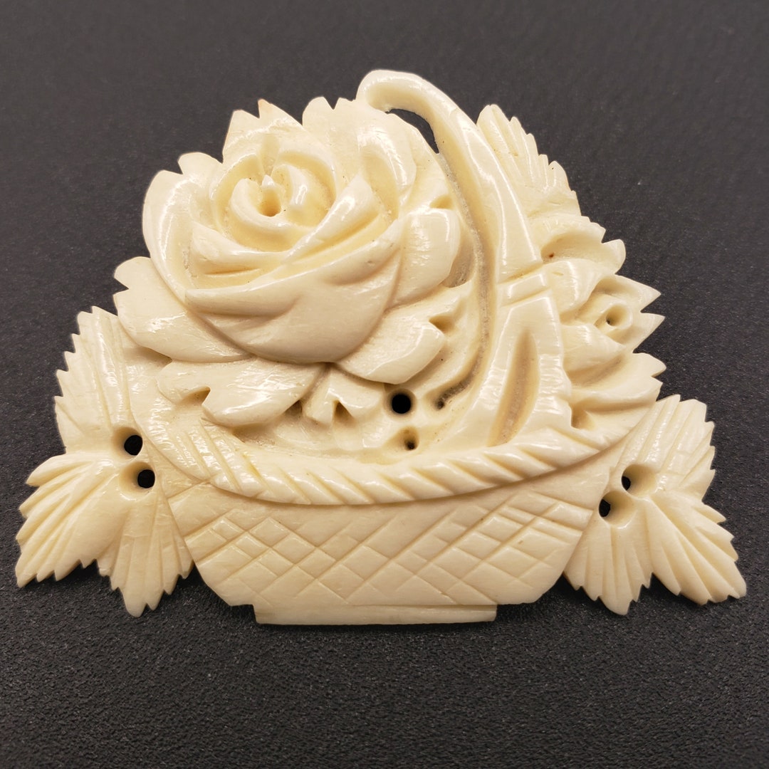 Celluloid Carved Flower Basket Pin - Etsy