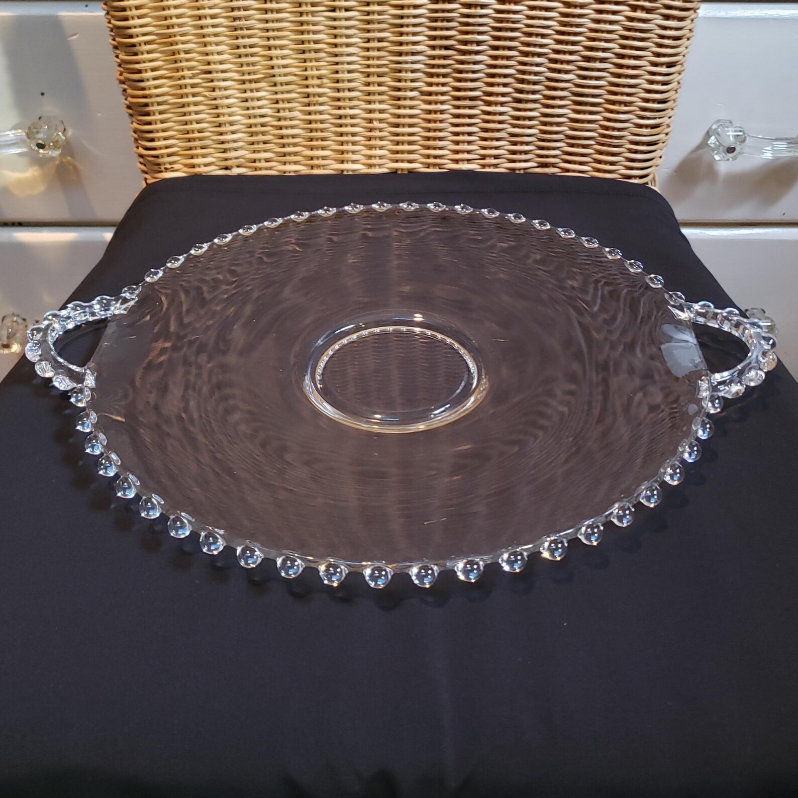 Imperial Glass Candlewick Clear Glass 14 Inch Double-handle Round ...