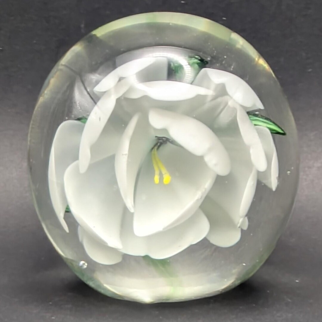 Floating White Flower Glass Paperweight - Etsy