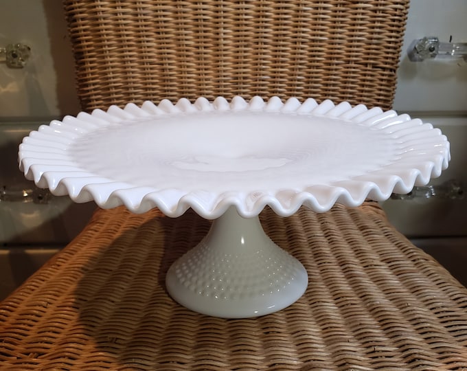 Vintage Fenton Hobnail Milk Glass Cake Stand W/ruffled Edge - Etsy