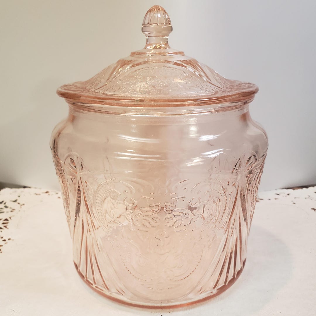 Royal Lace Pink Depression Glass Biscuit Jar by Hazel Atlas Co. - Etsy