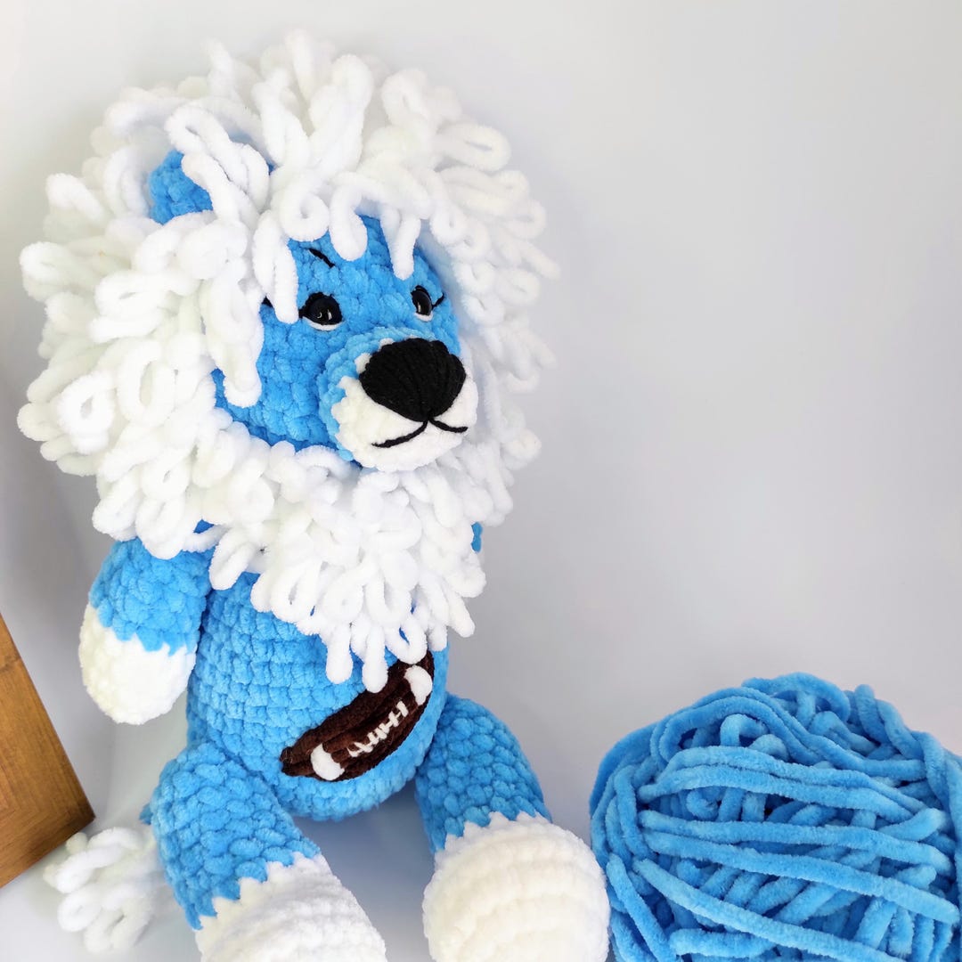 Stuffed Lion Detroit Lions Plush, Crochet Lion Plushie, Blue Lion Plush ...