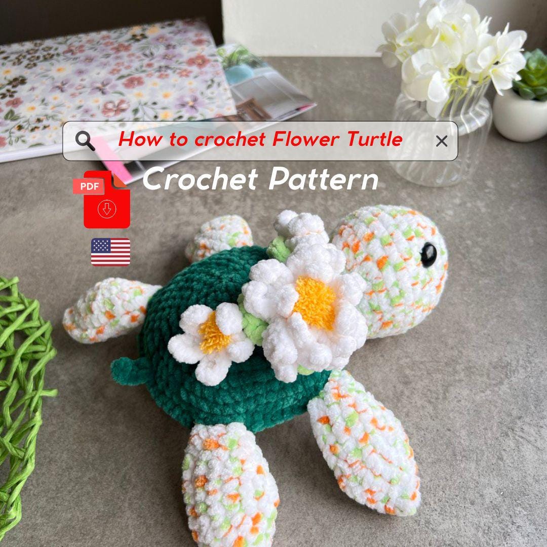 Turtle Crochet Pattern, Flower Turtle Pattern, Crochet Turtle, Easy ...