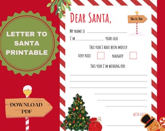 Letter to Santa PRINTABLE / Kids Letter to Santa / Santa Letter ...
