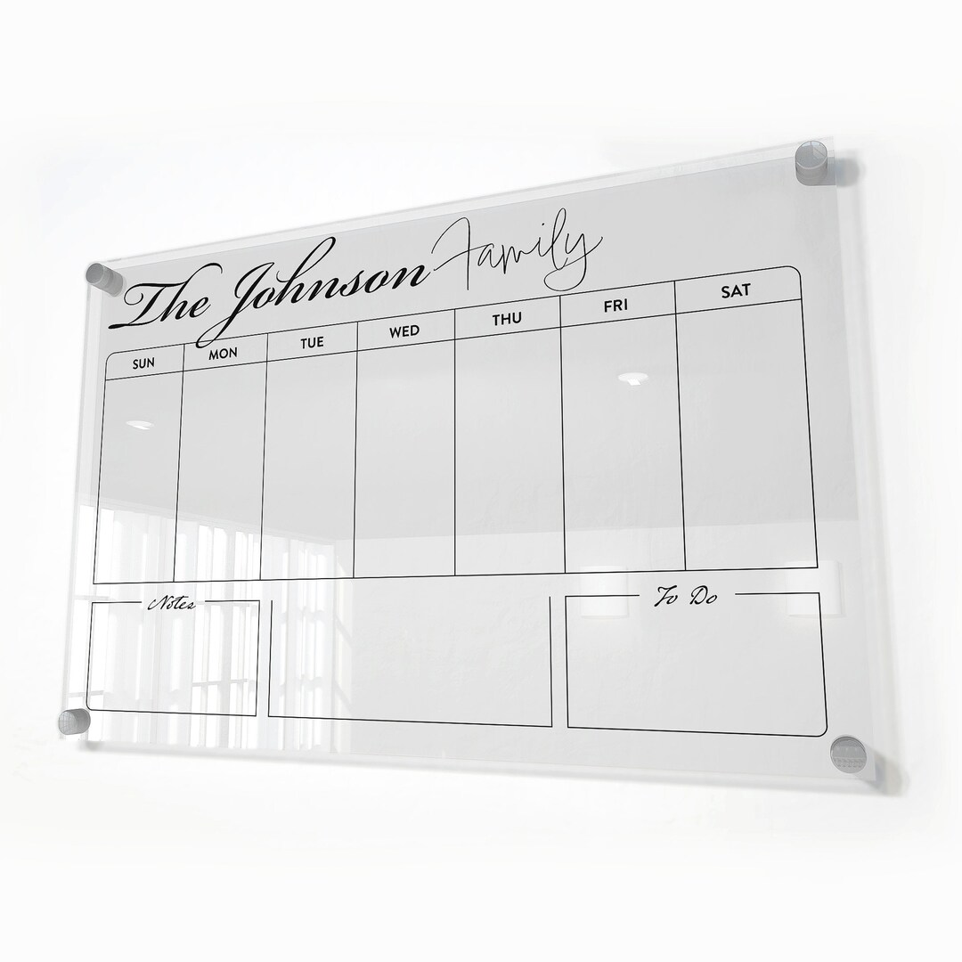 Custom Weekly Horizontal Calendar Dry Erase Acrylic Wall Acrylic, Home ...