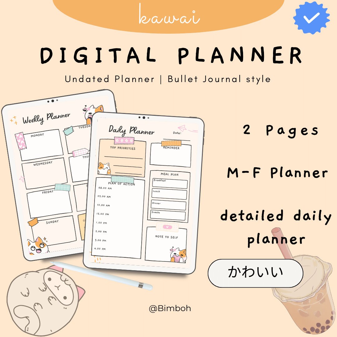 Kawaii Digital Planner Daily and Weekly for Ipad, Desktop, Printables ...