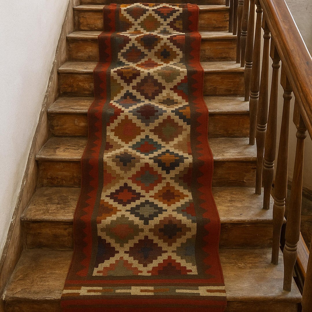 Handmade Stair Runner Rug- Wool Jute Kilim Rug, Turkish Tribal Hallway ...