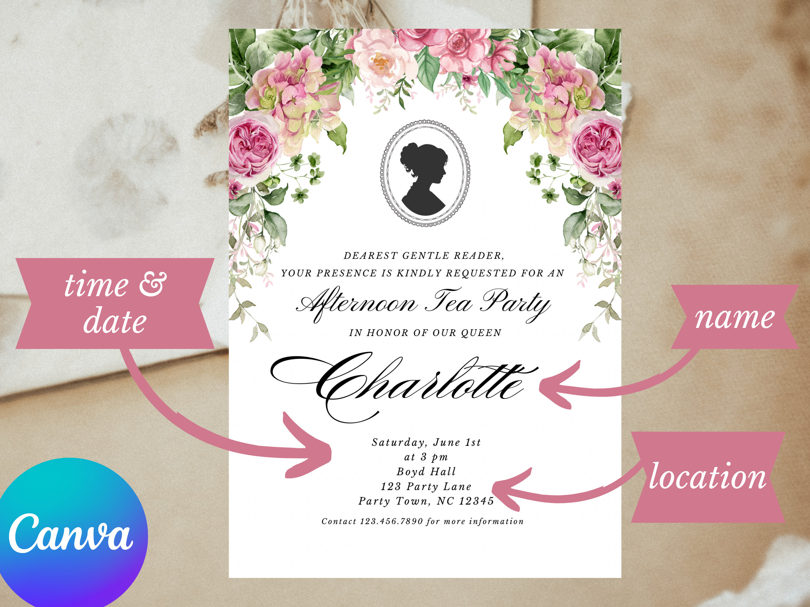 Bridgerton Inspired Birthday Invitation - CANVA Template - Floral ...