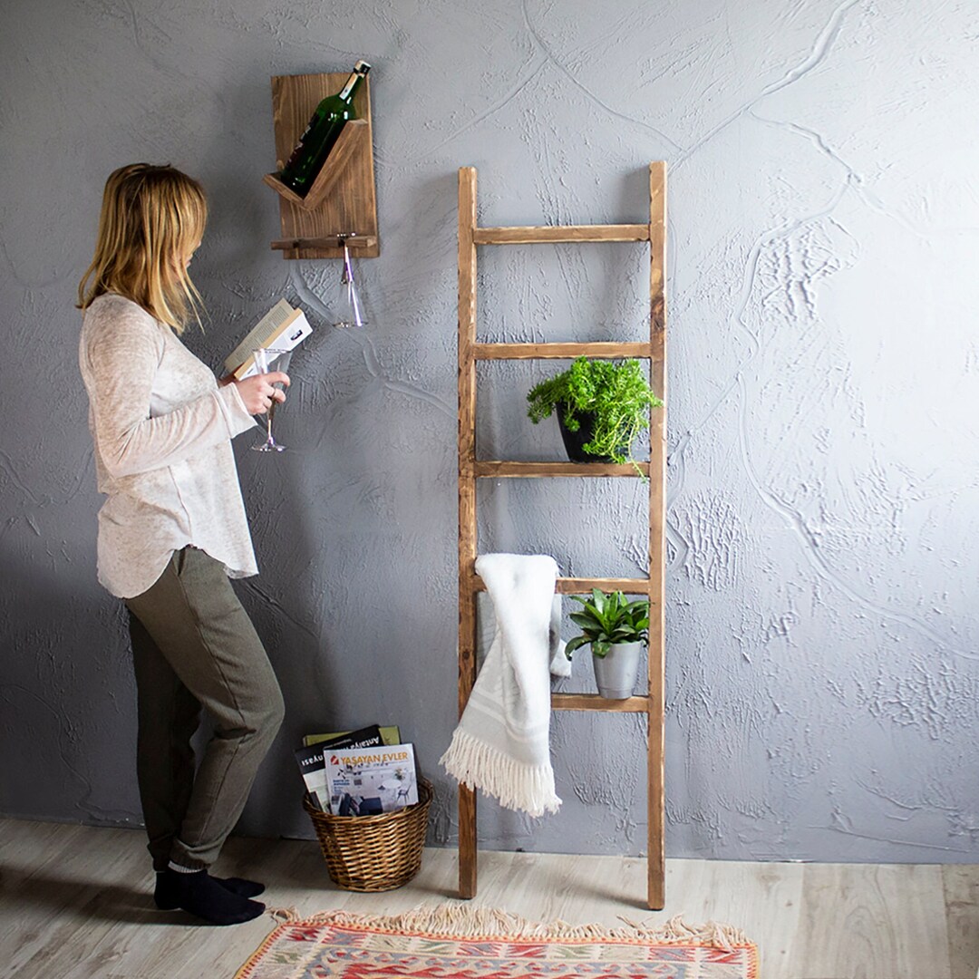Blanket Ladder , Decorative Ladder , Rustic Wood Ladder, Clothes Ladder ...